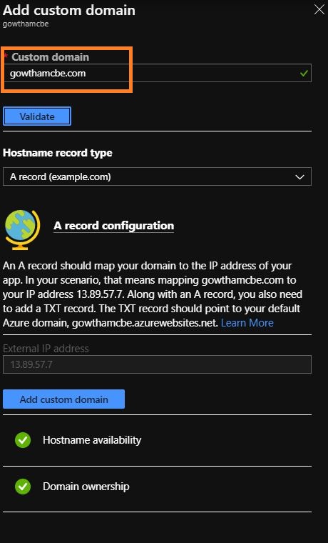 Custom Domain In Azure Web App